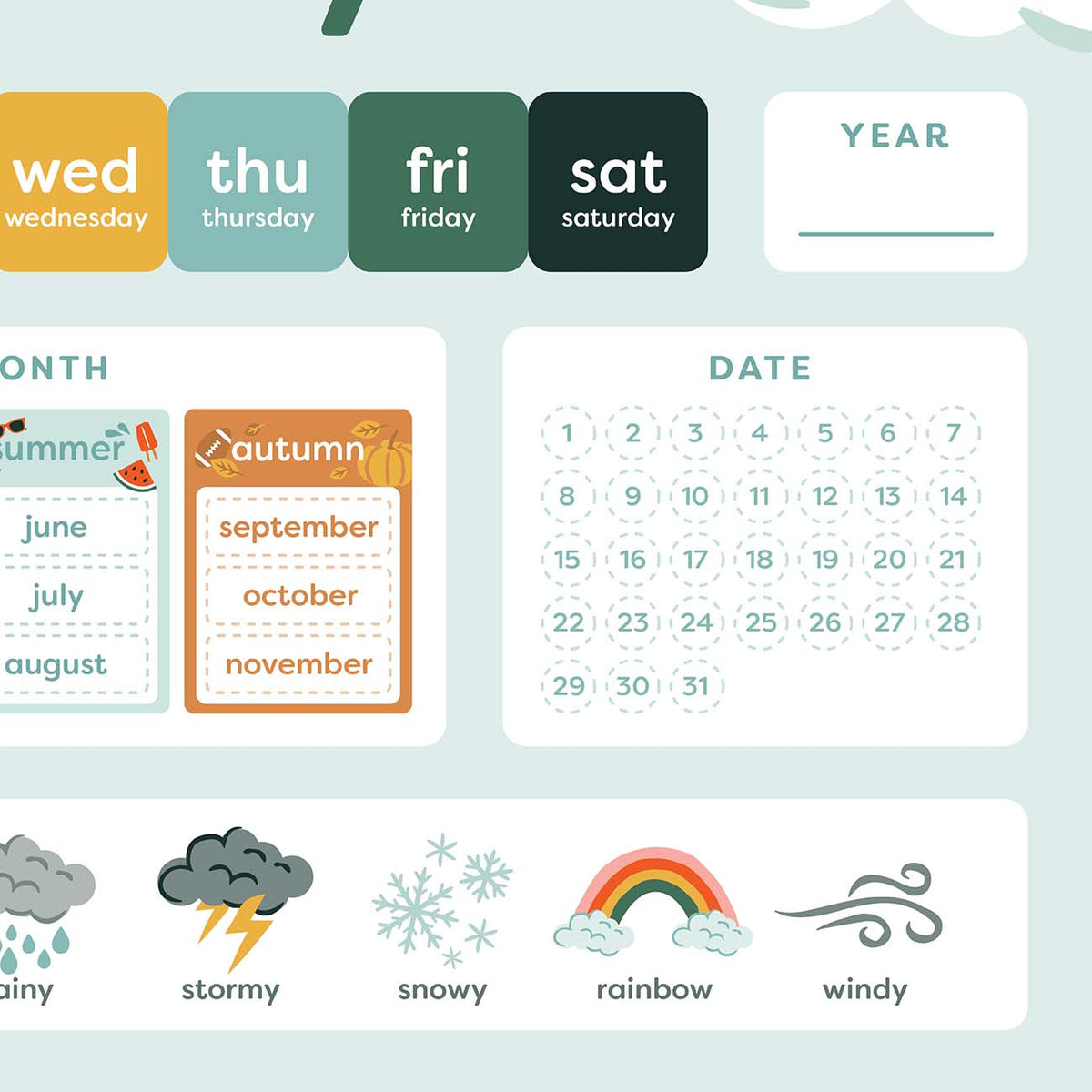 Daily Morning Board Printable Placemat, Kids Daily Calendar, Weather ...