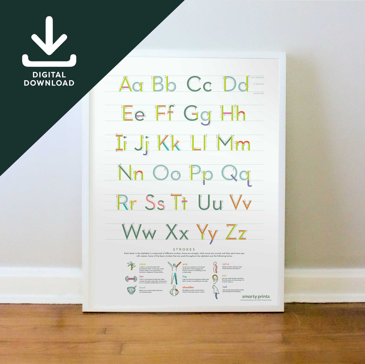 ABC Printable Chart, Teaching the Alphabet, Typography Anatomy Poster ...