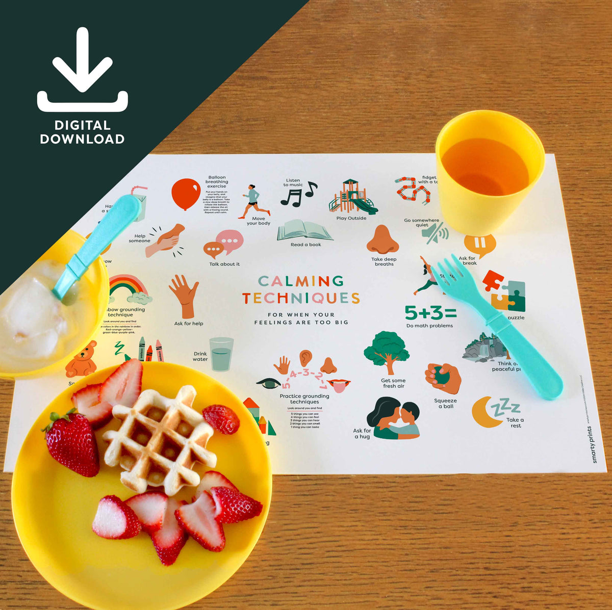 Calming Techniques Printable Placemat, Grounding Strategies, Emotional ...