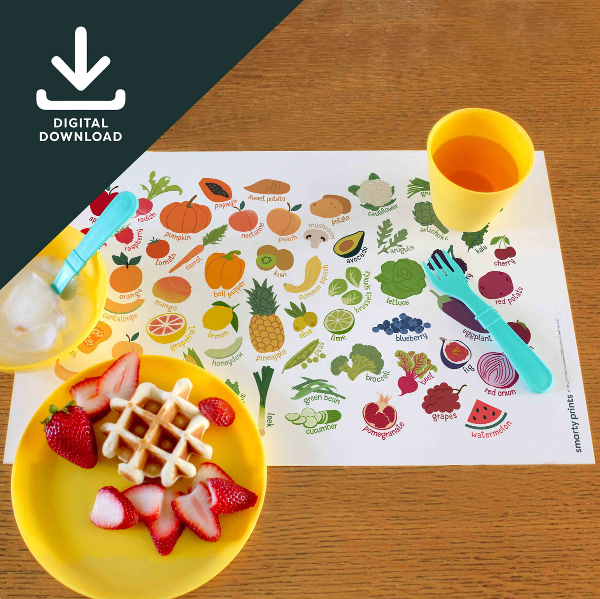 Fruits and Veggies Printable Placemat, Healthy Food Print, Eat the Rai ...