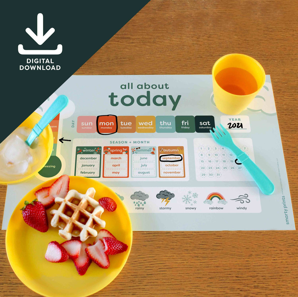 Daily Morning Board Printable Placemat, Kids Daily Calendar, Weather ...