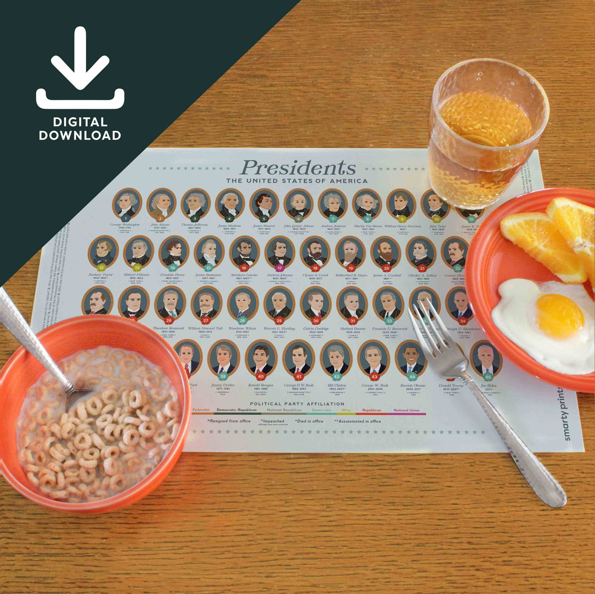 US President Printable Placemat, 2022 Edition, Presidents United State ...