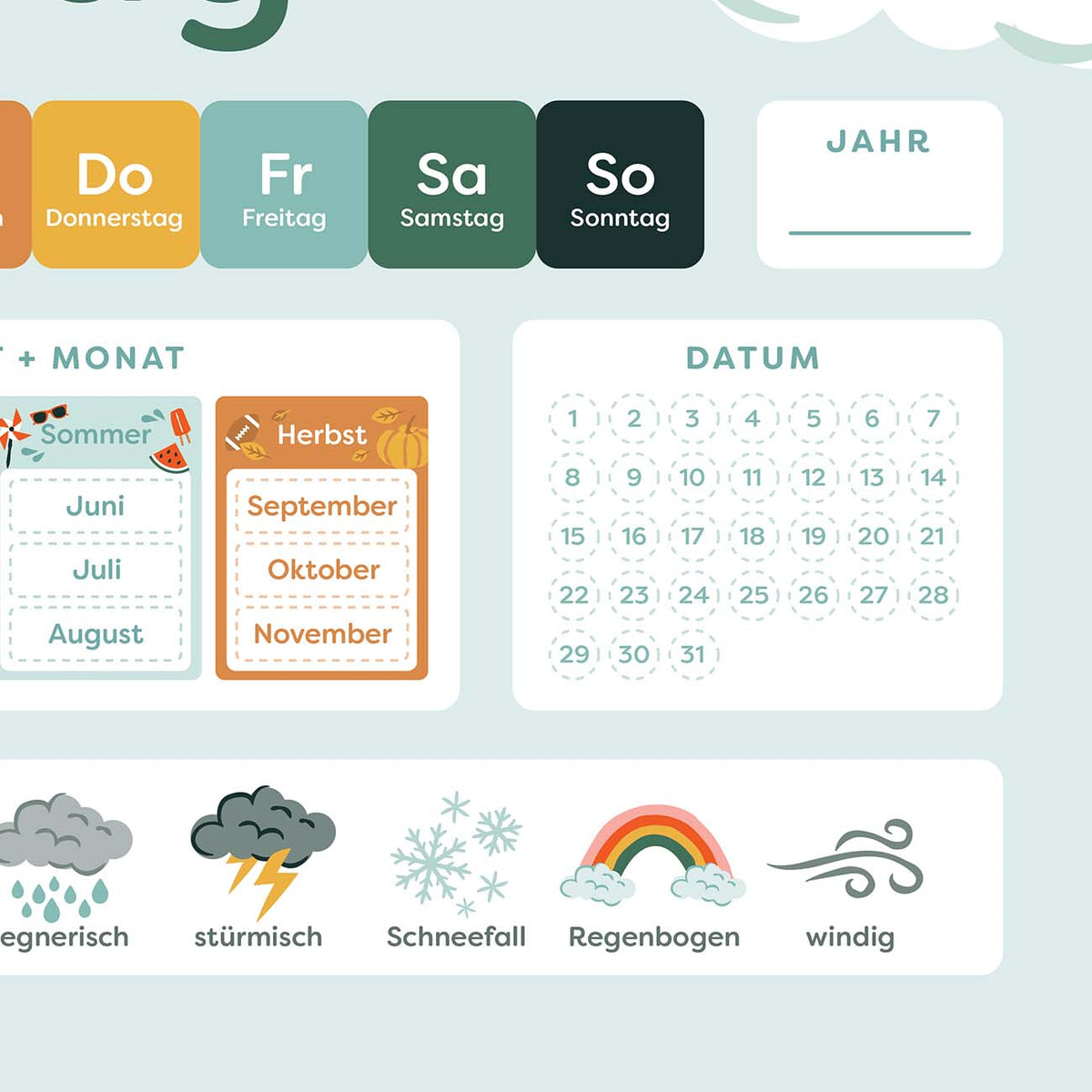 German Daily Morning Board Printable Placemat, Deutsch Kids Daily Cale ...